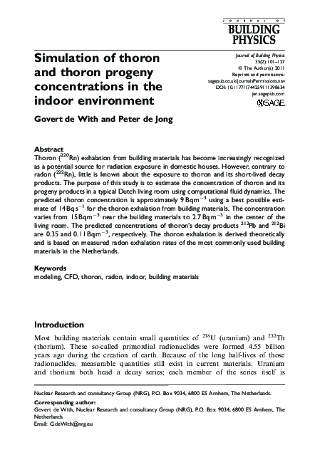 (PDF) Simulation of thoron and thoron progeny concentrations in the ...