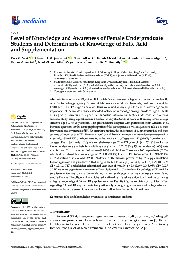 (PDF) Level of Knowledge and Awareness of Female Undergraduate Students ...