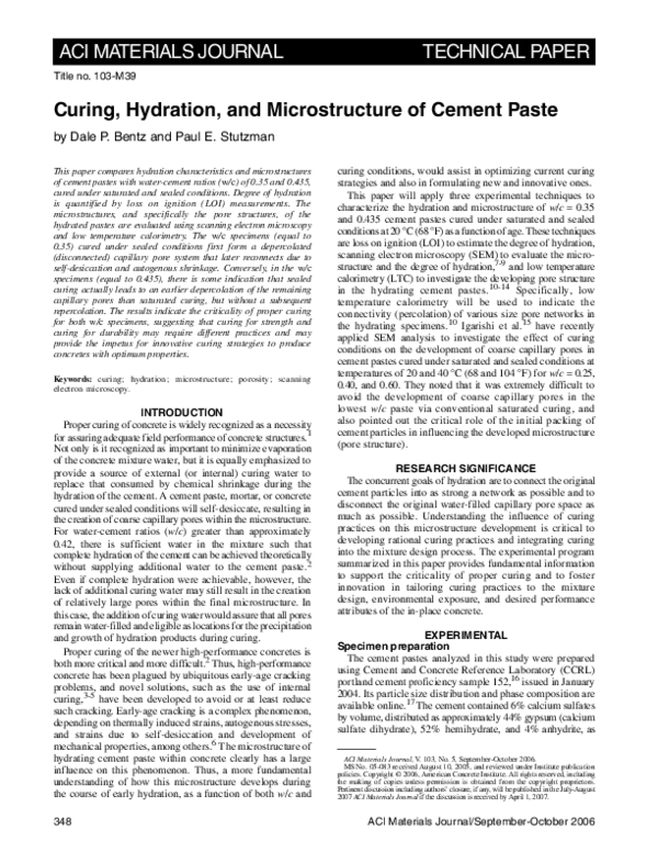 (PDF) Curing, Hydration, and Microstructure of Cement Paste
