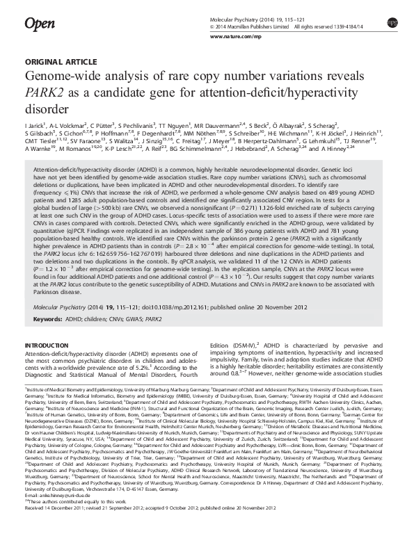 Pdf Genome Wide Analysis Of Rare Copy Number Variations Reveals Park2 As A Candidate Gene For