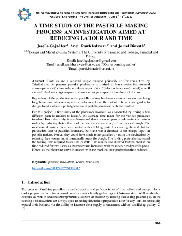 (PDF) A Time Study of the Pastelle Making Process: An Investigation ...