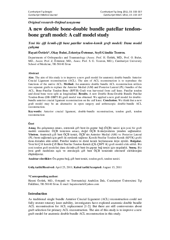 (PDF) A new double bone-double bundle patellar tendon-bone graft model ...