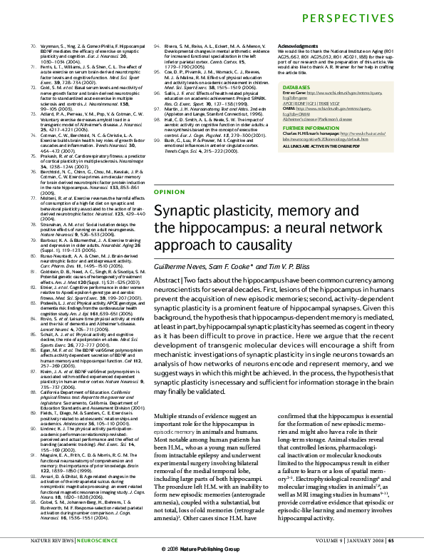 Pdf Synaptic Plasticity Memory And The Hippocampus A Neural Network Approach To Causality