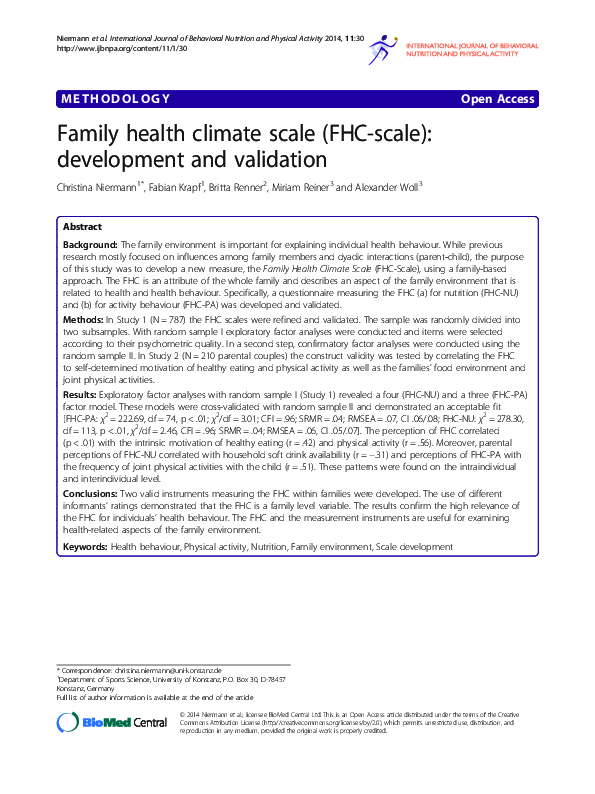 (PDF) Family health climate scale (FHC-scale): development and validation