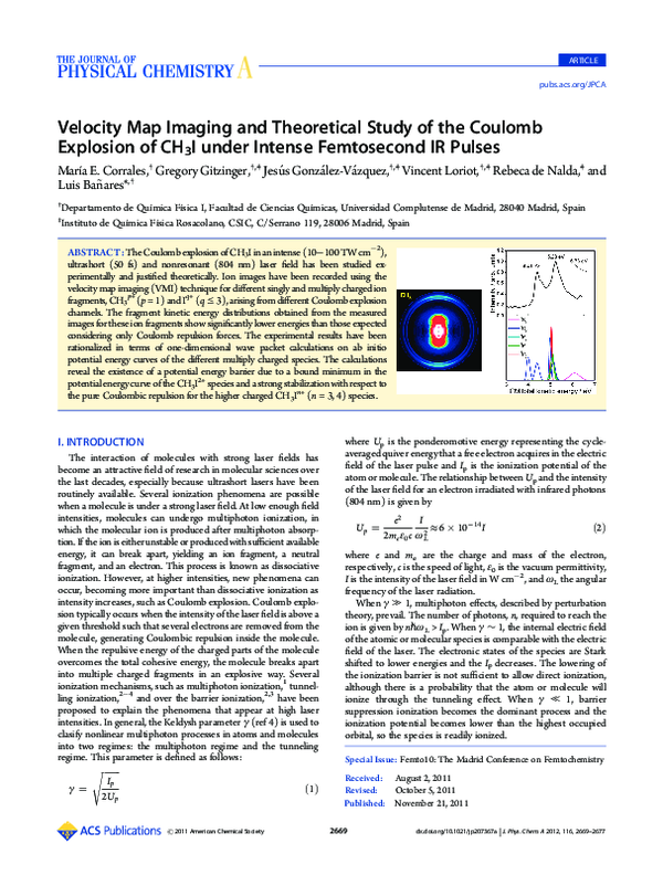 (PDF) Velocity Map Imaging and Theoretical Study of the Coulomb Explosion of CH3I under Intense ...