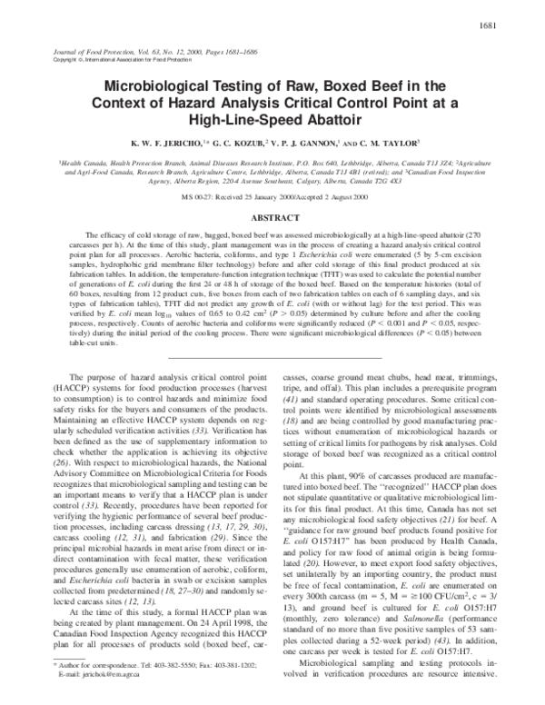 (PDF) Microbiological Testing of Raw, Boxed Beef in the Context of ...