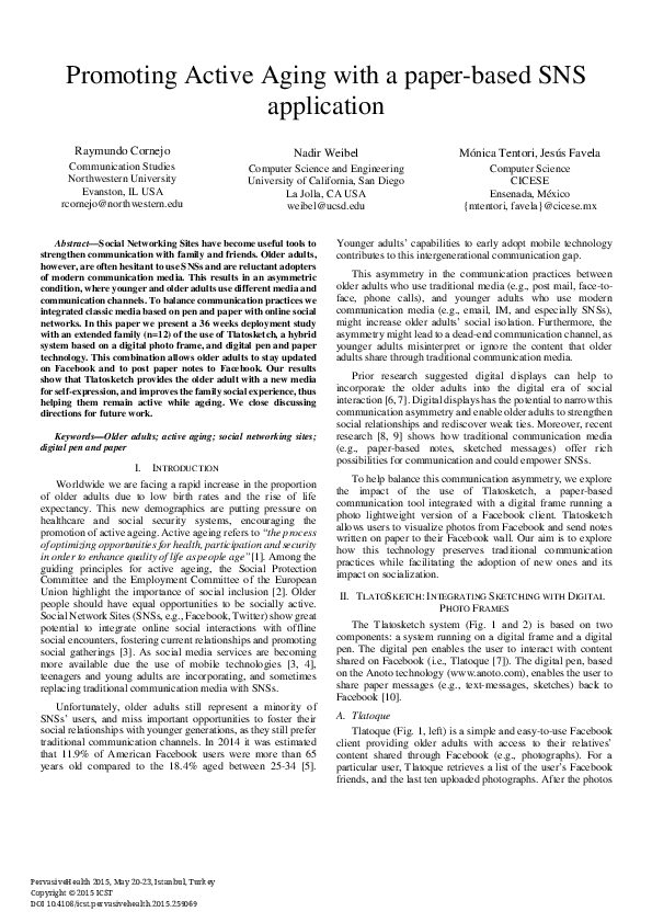(PDF) Promoting Active Aging with a paper-based SNS application ...