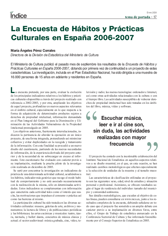 (PDF) La Encuesta de Hábitos y Prácticas Culturales en España 2006-2007