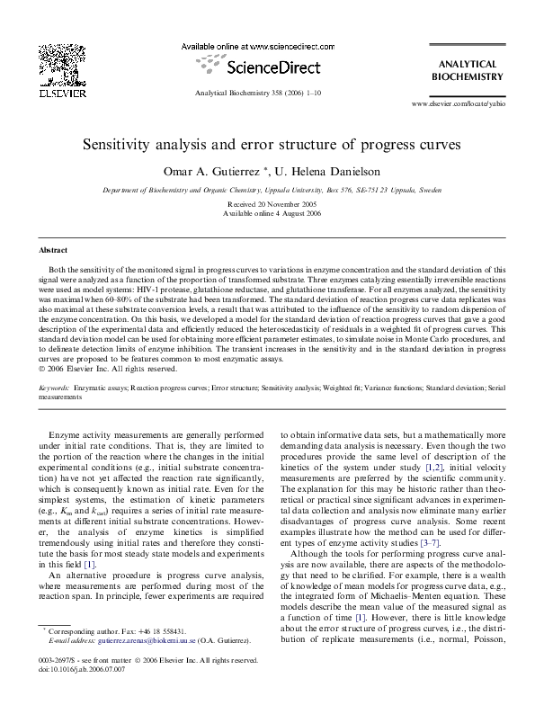 (PDF) Sensitivity analysis and error structure of progress curves | Omar Gutierrez - Academia.edu