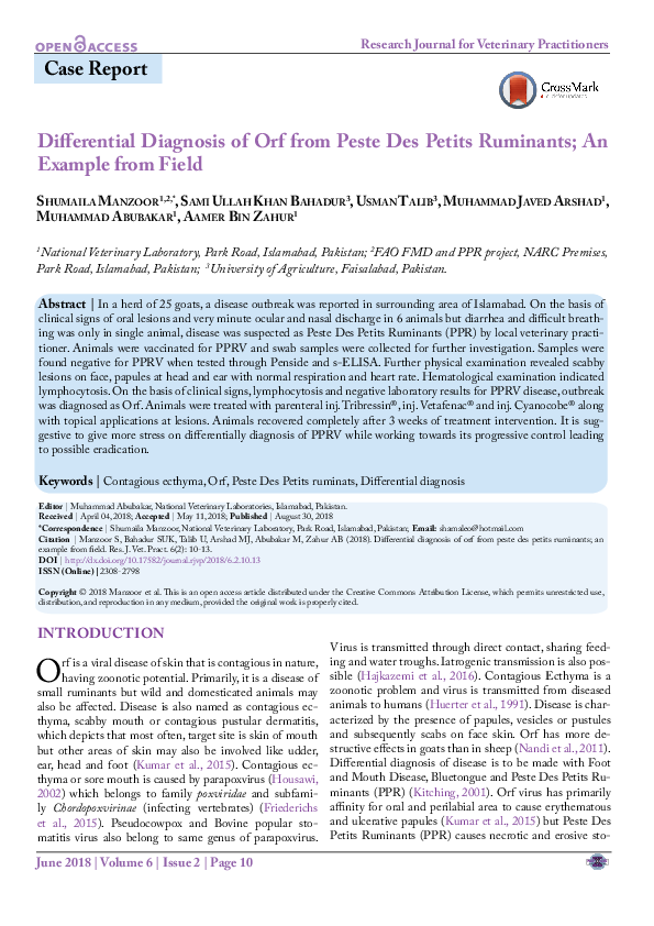 (PDF) Differential Diagnosis of Orf from Peste Des Petits Ruminants; An ...