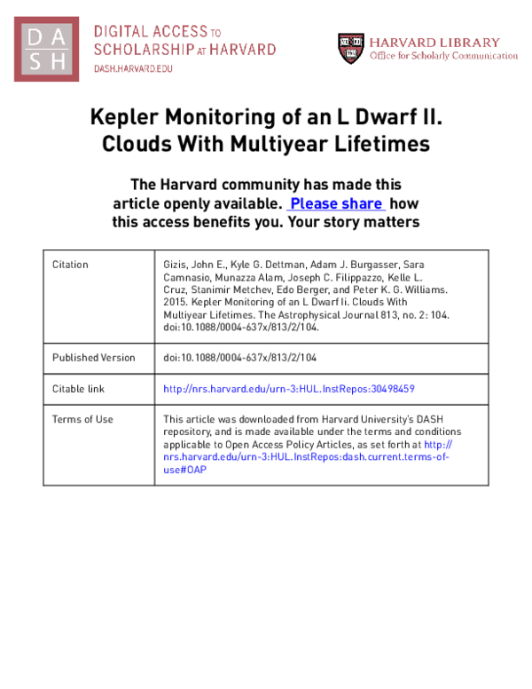 (PDF) Kepler Monitoring of an L Dwarf. II. Clouds with Multi-Year Lifetimes