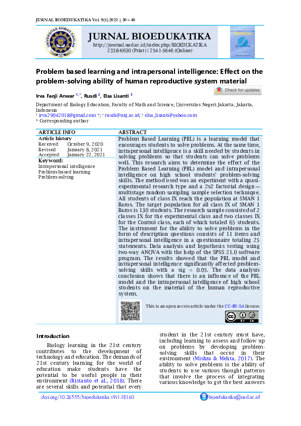 (PDF) Problem based learning and intrapersonal intelligence: Effect on ...