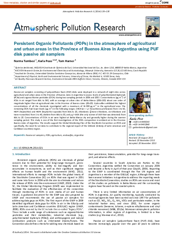 (PDF) Persistent Organic Pollutants (POPs) in the atmosphere of ...