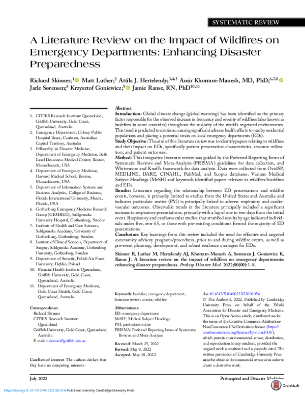 (PDF) A Literature Review on the Impact of Wildfires on Emergency ...