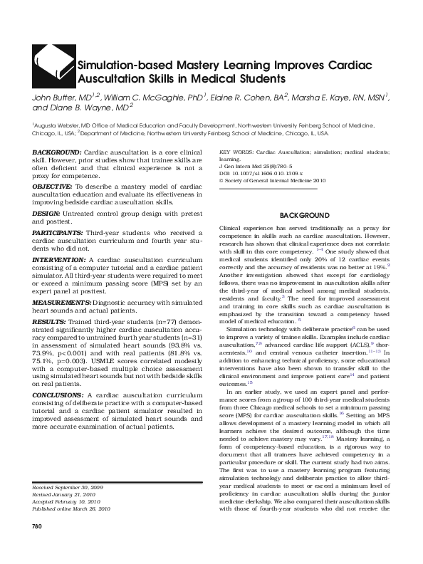 (PDF) Simulation-based Mastery Learning Improves Cardiac Auscultation ...