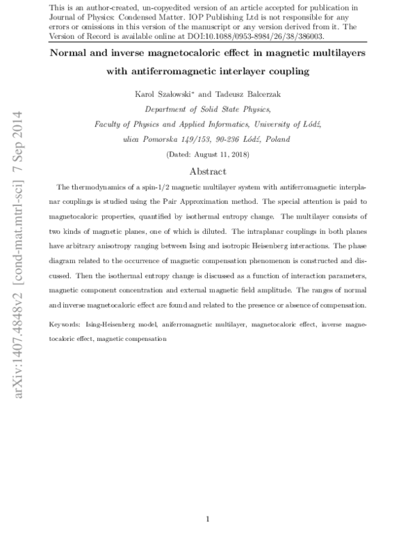 (PDF) Normal and inverse magnetocaloric effect in magnetic multilayers with antiferromagnetic ...