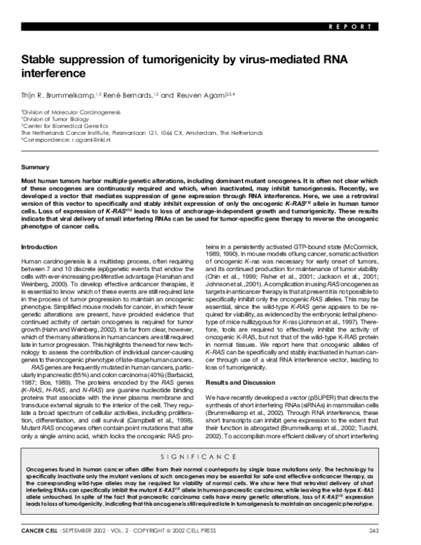 (PDF) Stable suppression of tumorigenicity by virus-mediated RNA ...