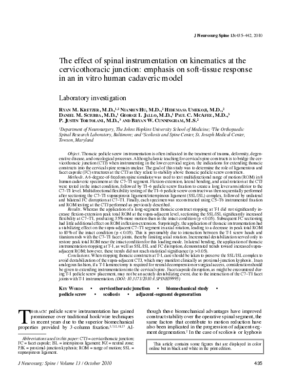 (PDF) The effect of spinal instrumentation on kinematics at the cervicothoracic junction ...