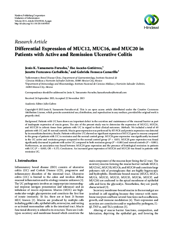 (PDF) Differential Expression of MUC12, MUC16, and MUC20 in Patients ...
