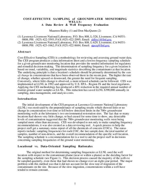 (PDF) Cost-Effective Sampling of Groundwater Monitoring Wells: A Data ...