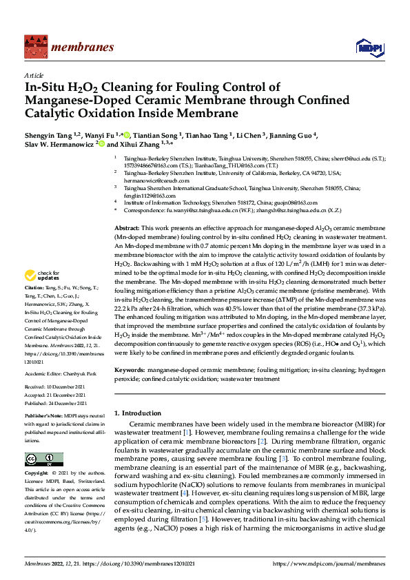 (PDF) In-Situ H2O2 Cleaning for Fouling Control of Manganese-Doped ...