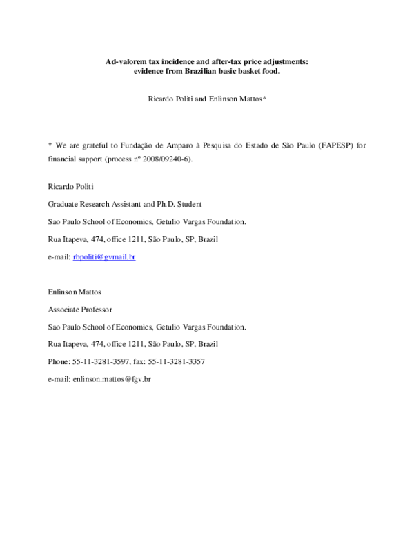 (PDF) Ad‐valorem tax incidence and after‐tax price adjustments ...