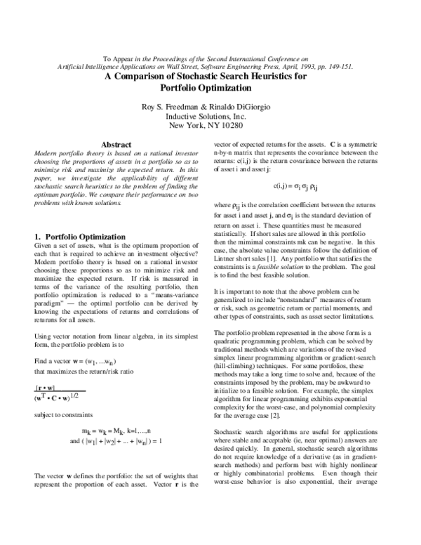 (PDF) A Comparison of Stochastic Search Heuristics for portfolio ...