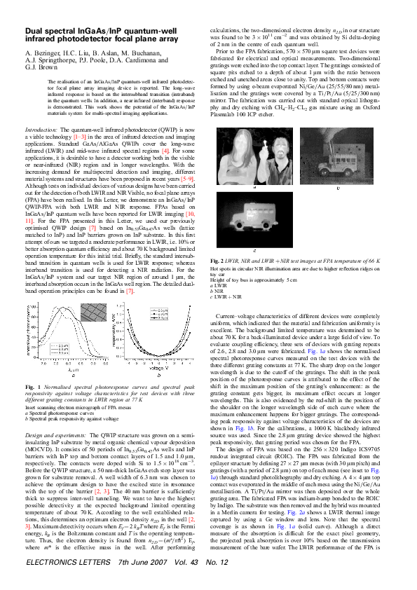(PDF) Dual spectral InGaAs/InP quantum-well infrared photodetector focal plane array