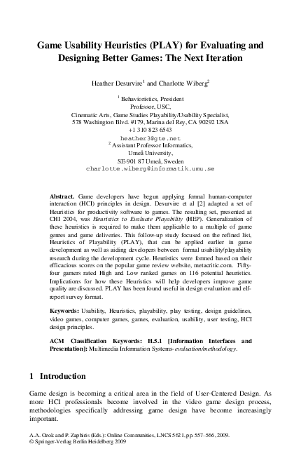(PDF) Game Usability Heuristics (PLAY) for Evaluating and Designing ...