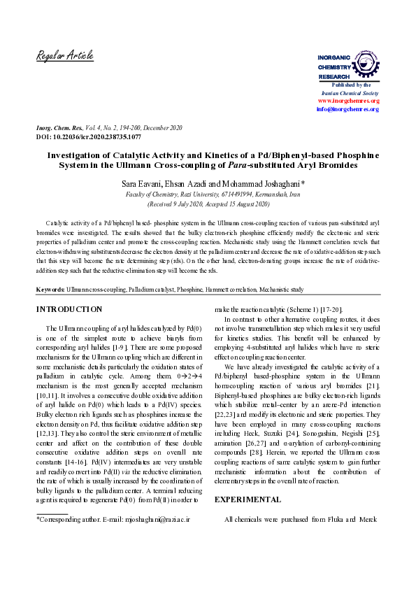 (PDF) Investigation of Catalytic Activity and Kinetics of a Pd/Biphenyl ...