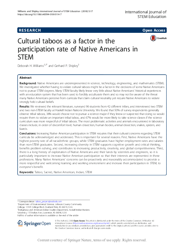 (PDF) Cultural taboos as a factor in the participation rate of Native ...
