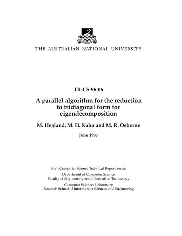 (PDF) A Parallel Algorithm for the Reduction to Tridiagonal Form for Eigendecomposition