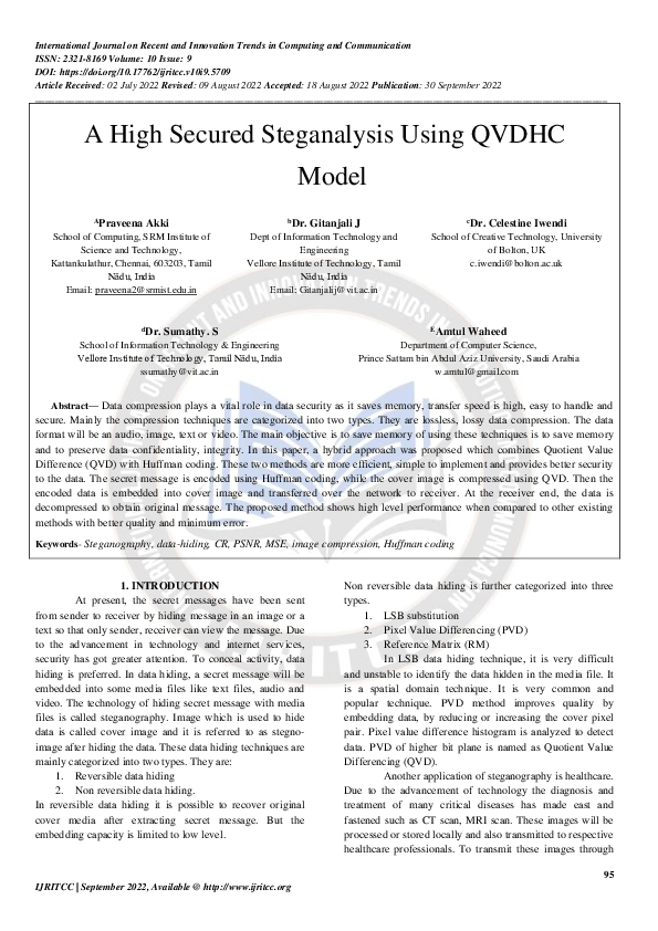 (PDF) A High Secured Steganalysis Using QVDHC Model