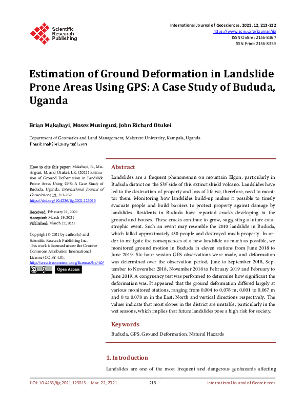 (PDF) Estimation of Ground Deformation in Landslide Prone Areas Using ...