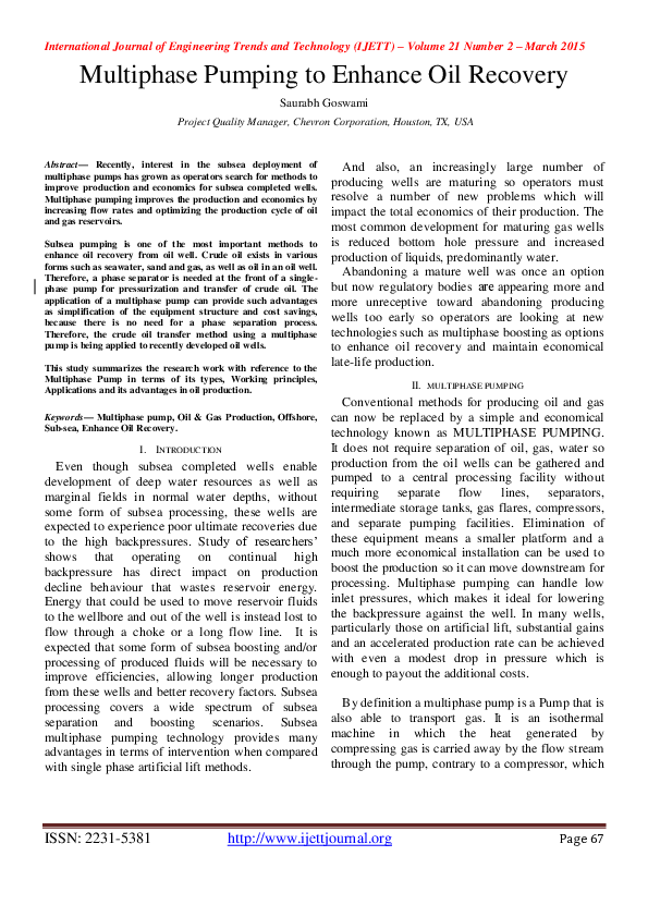 (PDF) Multiphase Pumping to Enhance Oil Recovery