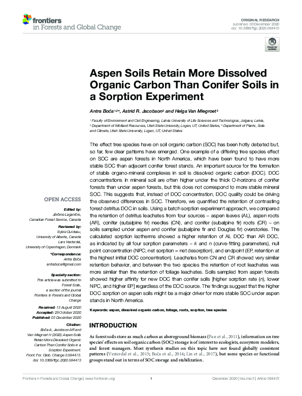 (PDF) Aspen Soils Retain More Dissolved Organic Carbon Than Conifer Soils in a Sorption Experiment