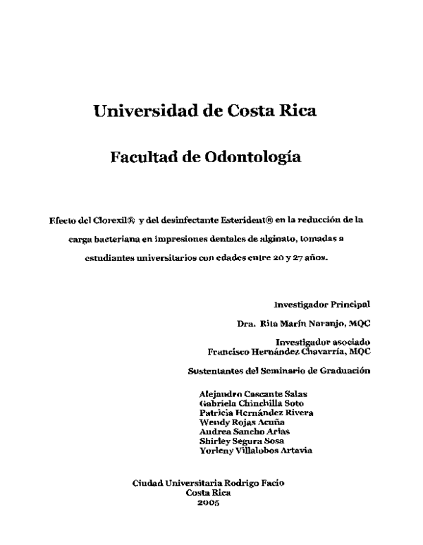 (PDF) Efecto del clorexil y del desinfectante Esterident en la ...
