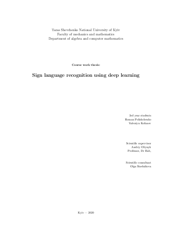 Pdf Sign Language Recognition Using Deep Learning
