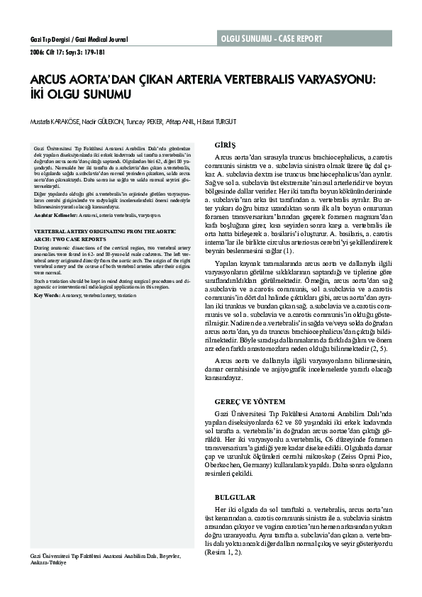 (PDF) Arcus Aorta’Dan Çikan Arteria Vertebralis Varyasyonu: İki̇ Olgu ...