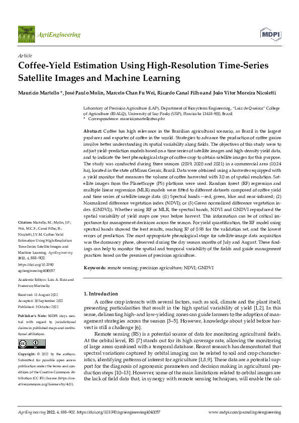 (PDF) Coffee-Yield Estimation Using High-Resolution Time-Series ...
