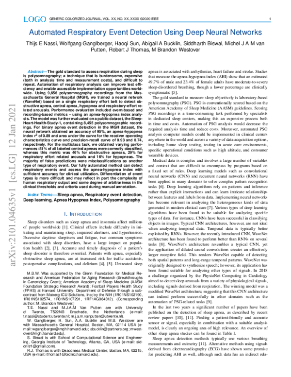 (PDF) Automated Respiratory Event Detection Using Deep Neural Networks