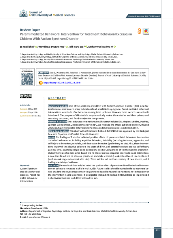 (PDF) Parent-mediated Behavioral Intervention for Treatment Behavioral Excesses in Children With ...