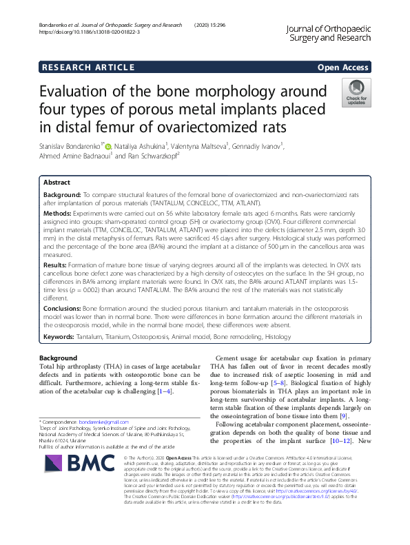 (PDF) Evaluation of the Bone Morphology Around Four Types of Porous ...