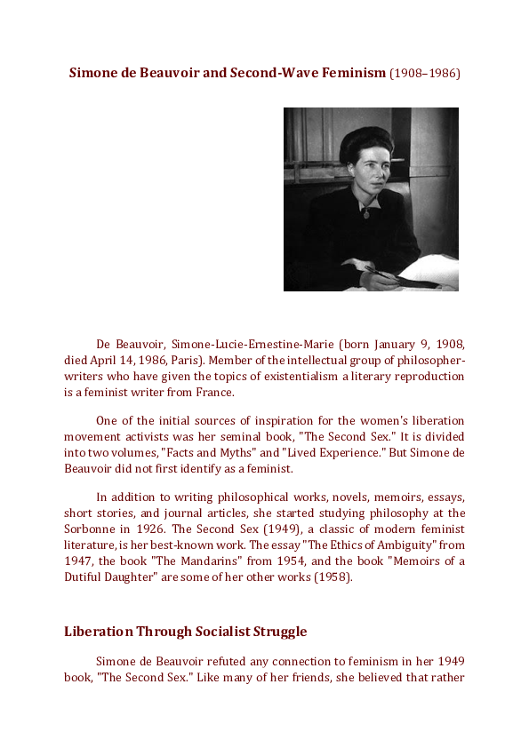 (PDF) Simone de Beauvoir and Second-Wave Feminism