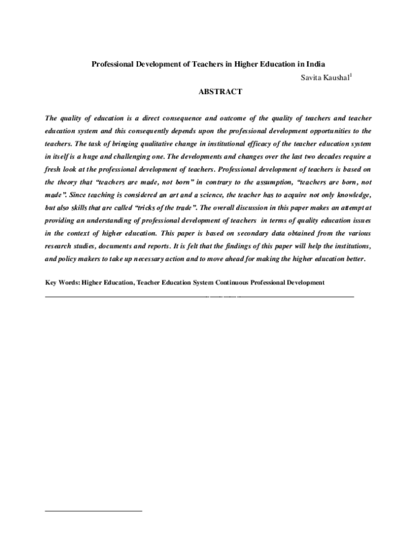 (PDF) Professional Development of Teachers in Higher Education in India