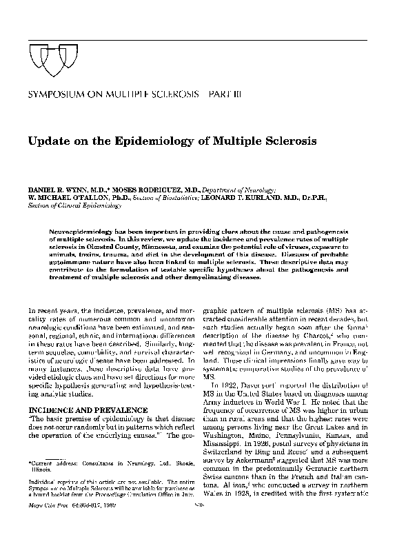 (PDF) Update on the Epidemiology of Multiple Sclerosis