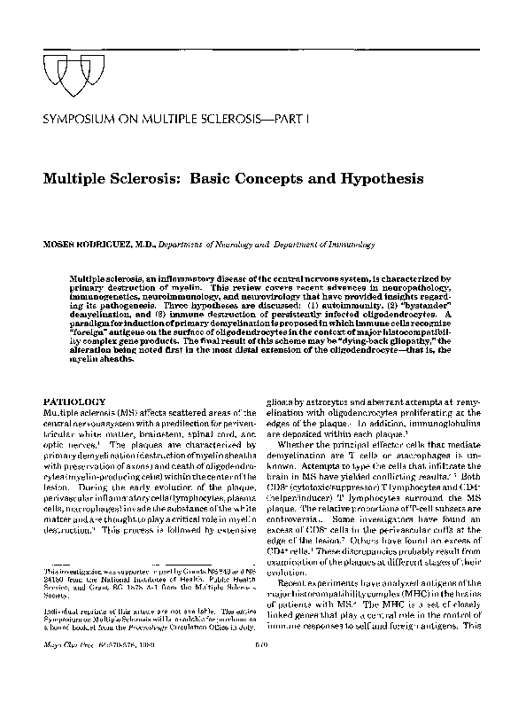 (PDF) Multiple Sclerosis: Basic Concepts and Hypothesis