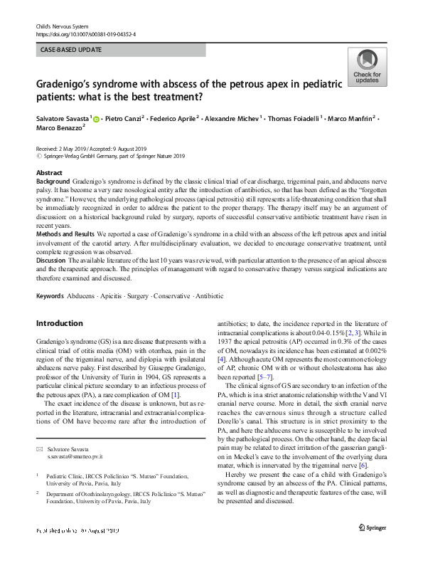 (PDF) Gradenigo’s syndrome with abscess of the petrous apex in ...