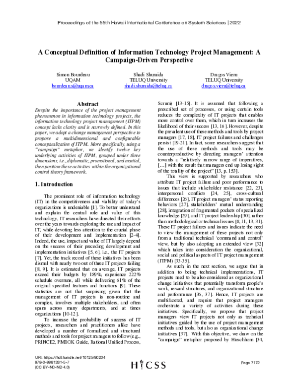 (PDF) A Conceptual Definition of Information Technology Project ...