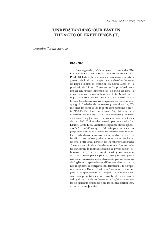 (PDF) Understanding Our Past in the School Experience (II)